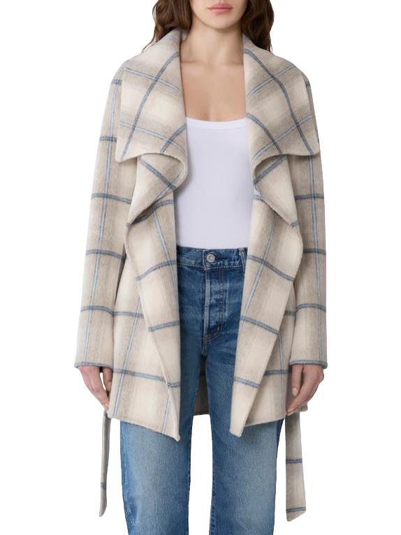 SOIA & KYO Plaid Wool-Blend Wrap Coat
